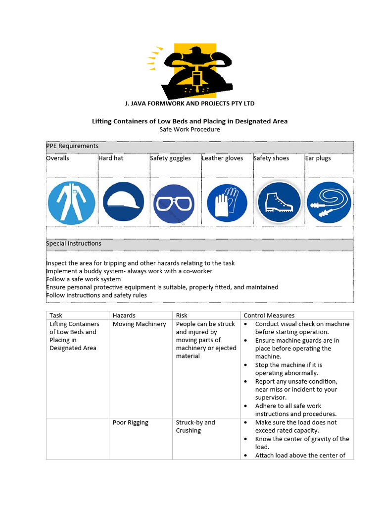 SWP - Lifting Containers | PDF | Personal Protective Equipment | Safety