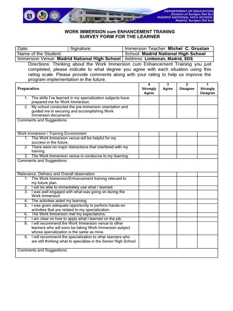 Evaluation Survey For Learner | PDF