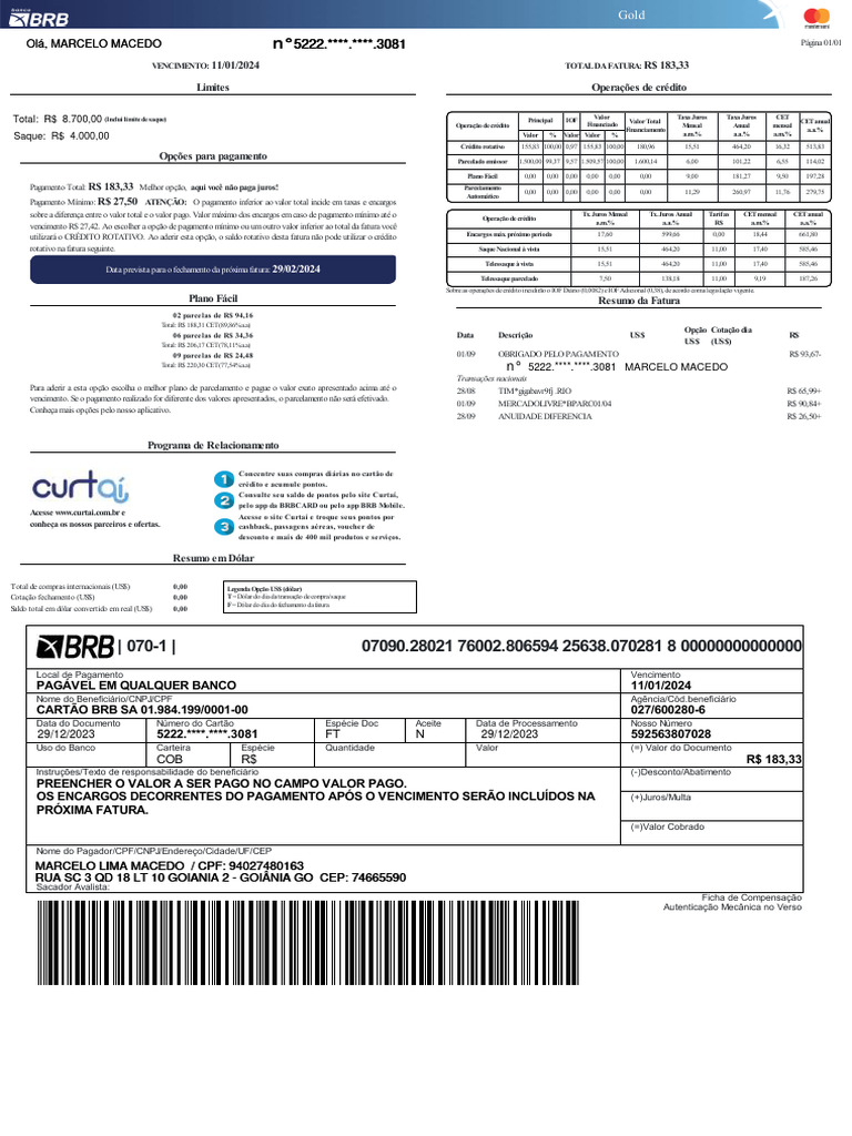 Fatura BRB 2024 | PDF