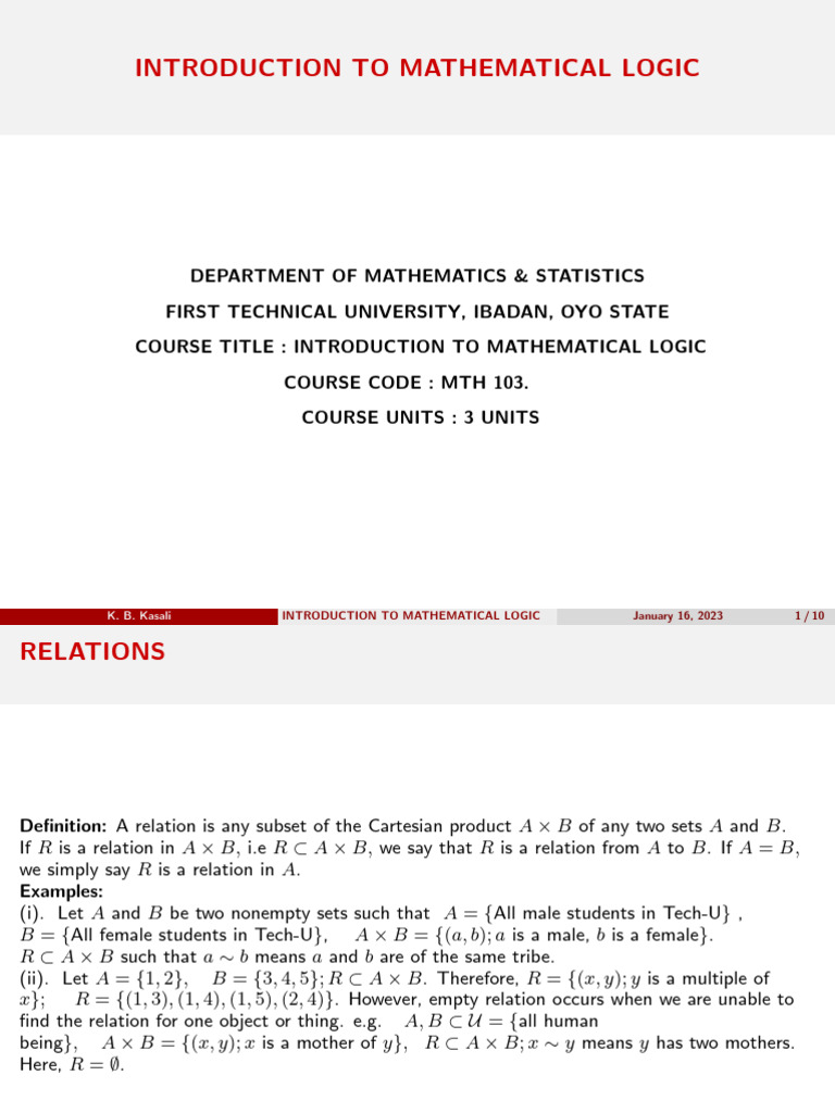MTH 103 Lecture Note | PDF | Set (Mathematics) | Mathematical Objects