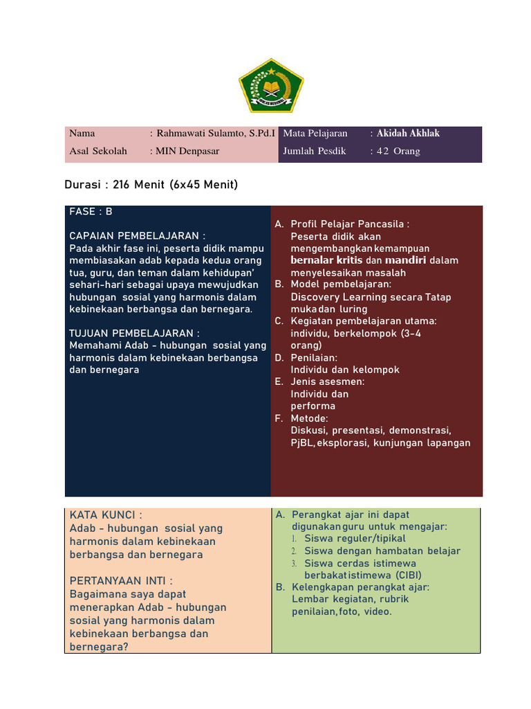 Modul Ajar Akidah Akhlak Kelas 4 | PDF