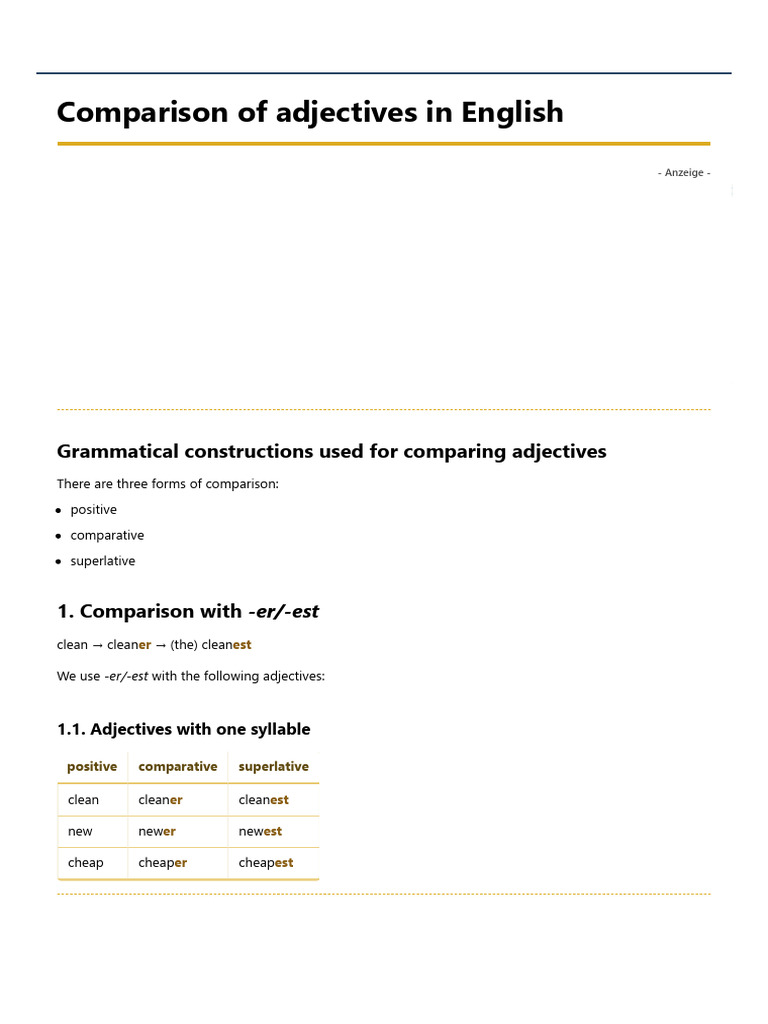 Comparison of Adjectives in English | PDF