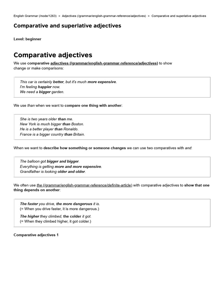 Comparative and Superlative Adjectives - LearnEnglish | PDF ...