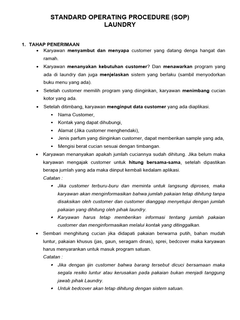 SOP Laundry | PDF | Teknologi & Rekayasa