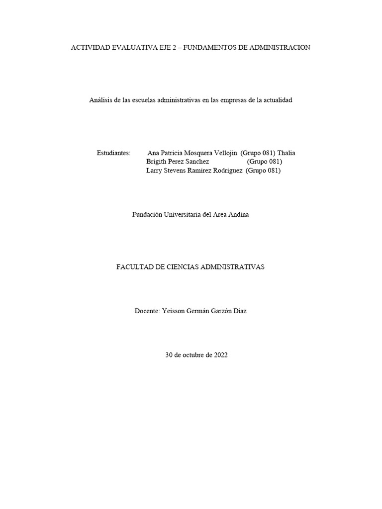 Actividad Evaluativa Eje 2 - Fundamentos de Administracion | PDF
