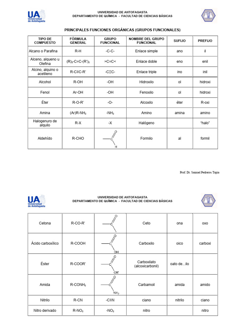 Tabla de Principales Funciones Orgánicas | PDF