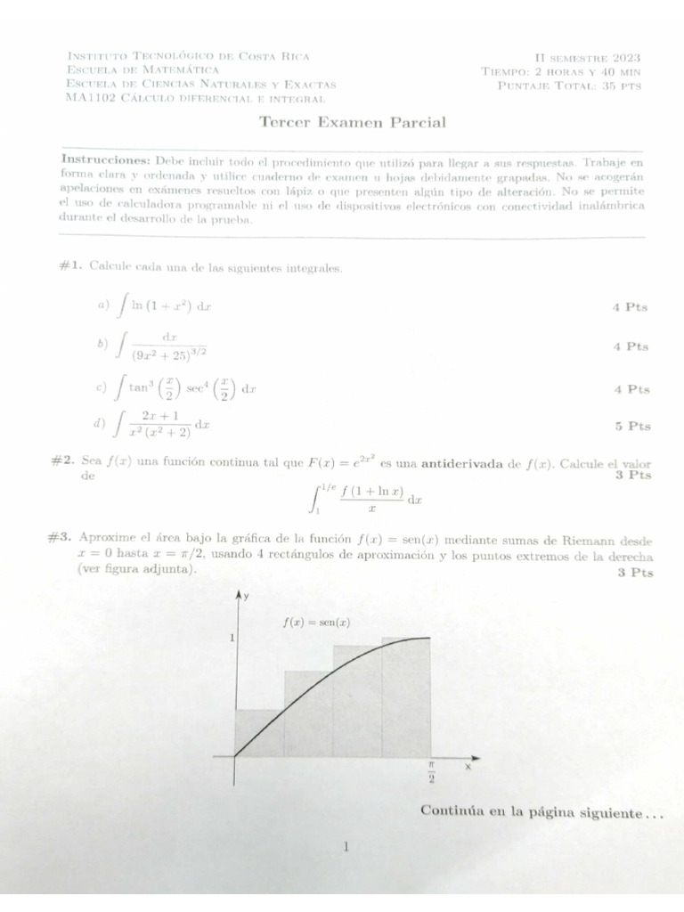 Examen de Práctica de Cálculo Diferencial e Integral | PDF