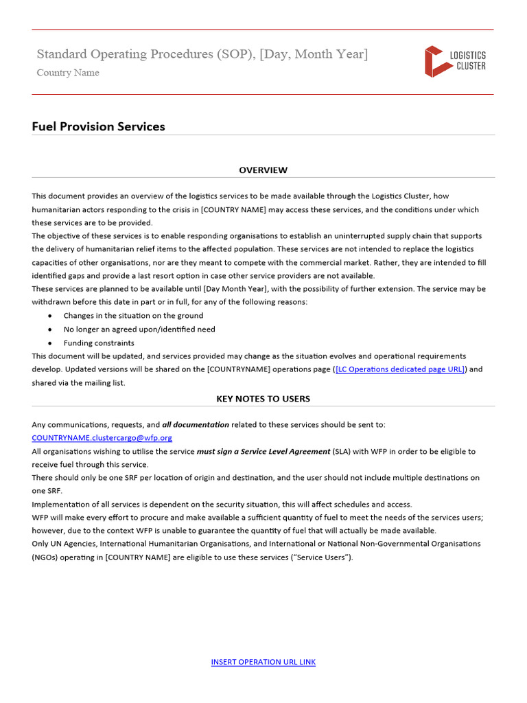 Logistics Cluster Country Name Sops Fuel Provision Yymmdd 0 | PDF ...