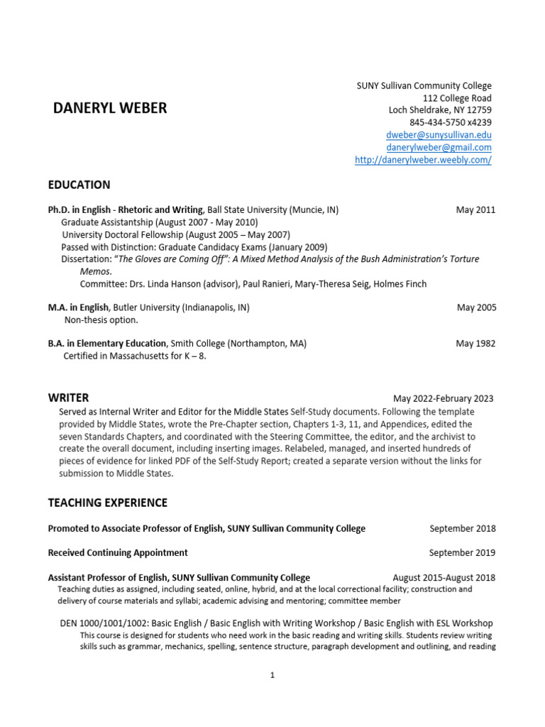Daneryl Weber: English Professor & Writer | PDF | Educational ...