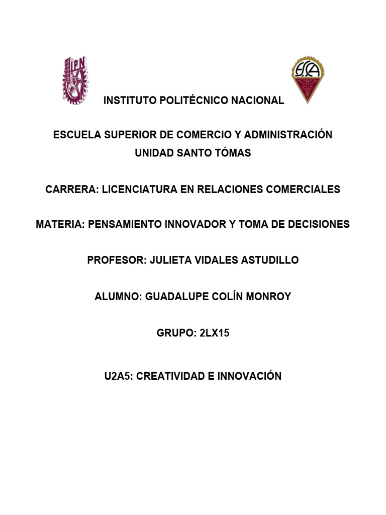 U2a5 - Colin - Monroy - Guadalupe - Creatividad e Innovacion | PDF | Creatividad | Mente