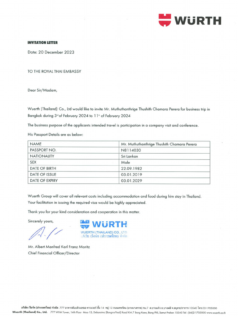 Invitation Letter - Muthuthanthrige Thushith Chamara | PDF