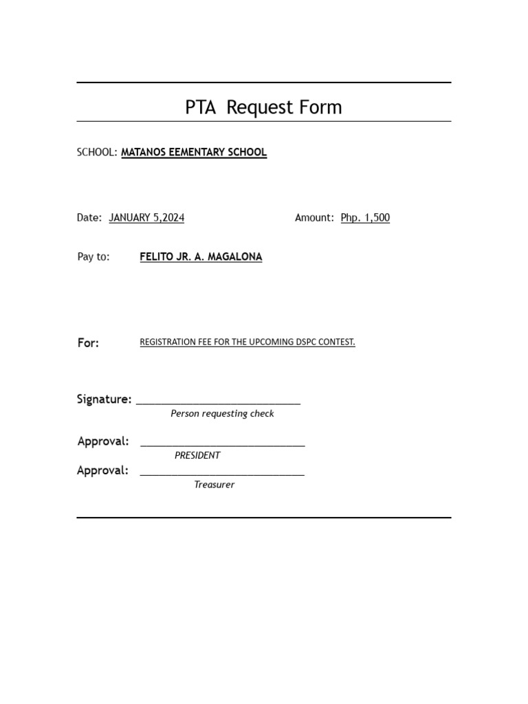 Pta Check Request Form | PDF Pta Check Request Form | PDF