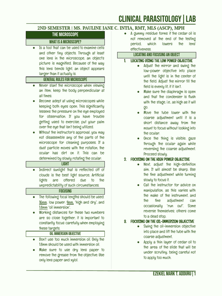 Parasitology - Laboratory | PDF | Wellness