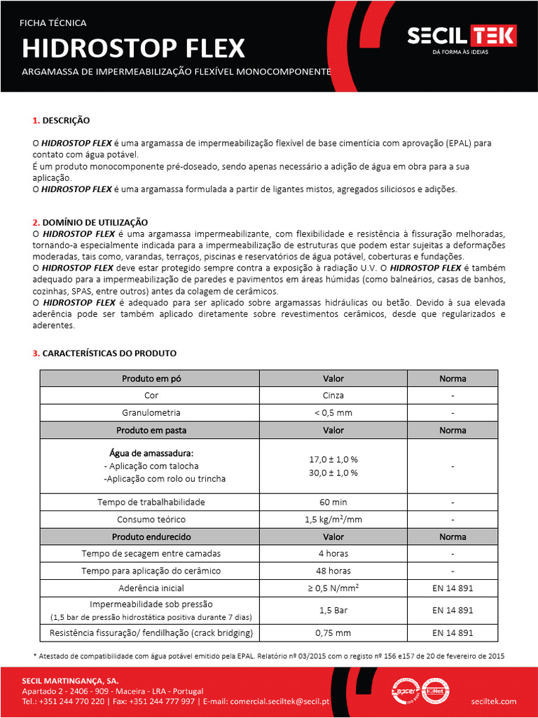 Ficha Técnica do Hidrostop Flex | PDF | Argamassa (alvenaria) | Materiais
