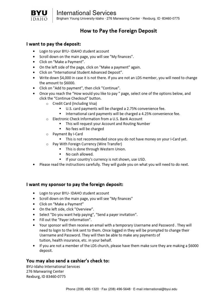How to Pay the Foreign Student Deposit | PDF