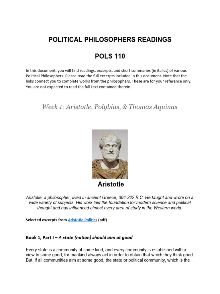 POLS 110 Political Philosophers Readings | PDF | Thomas Aquinas ...