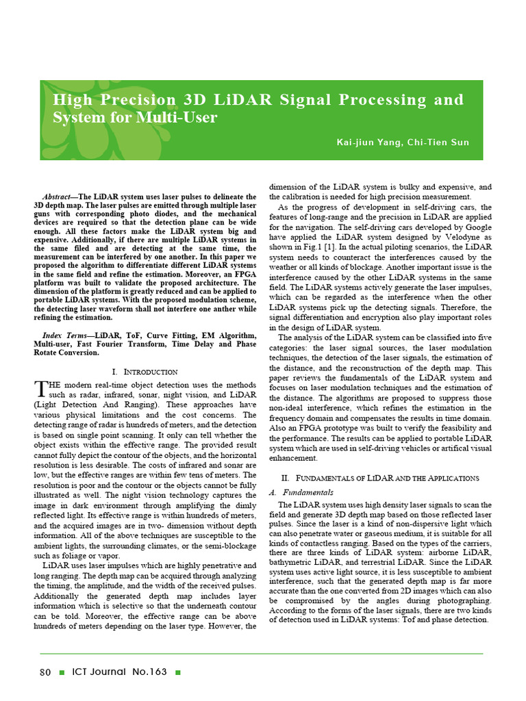 High Precision 3D Lidar Signal Processing and System For Multi-User | PDF