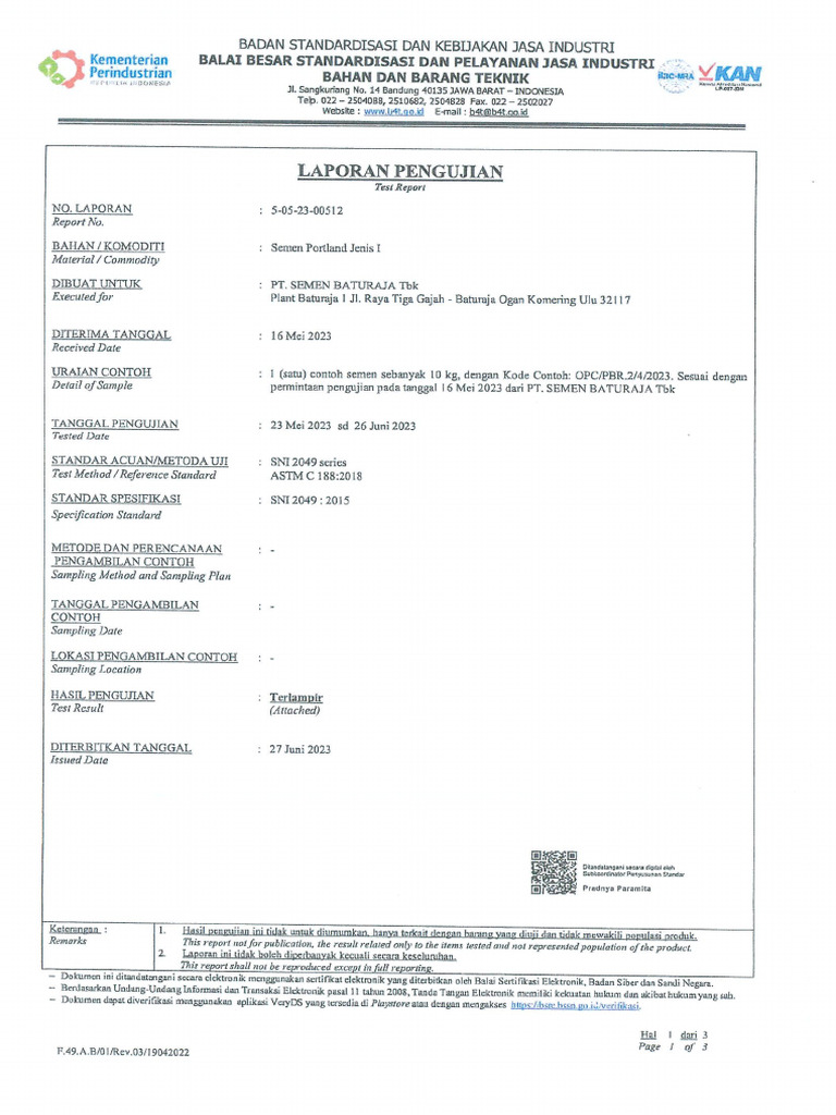 Lap. Pengujian Semen | PDF