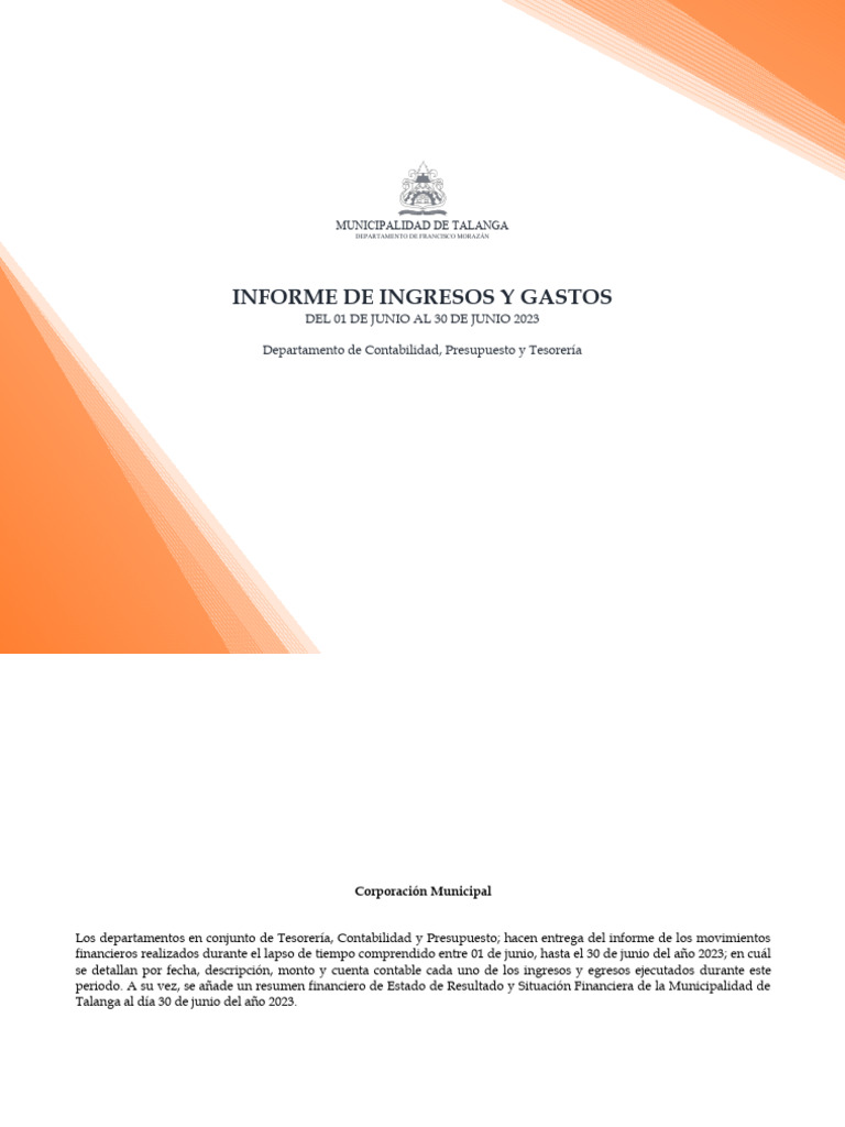 Informe de Ingresos y Egresos - Tesorería - Junio | PDF | Contabilidad ...