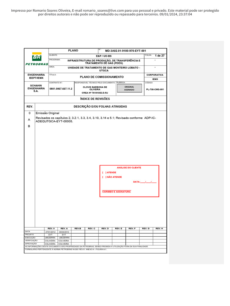 Plano de Comissionamento | PDF