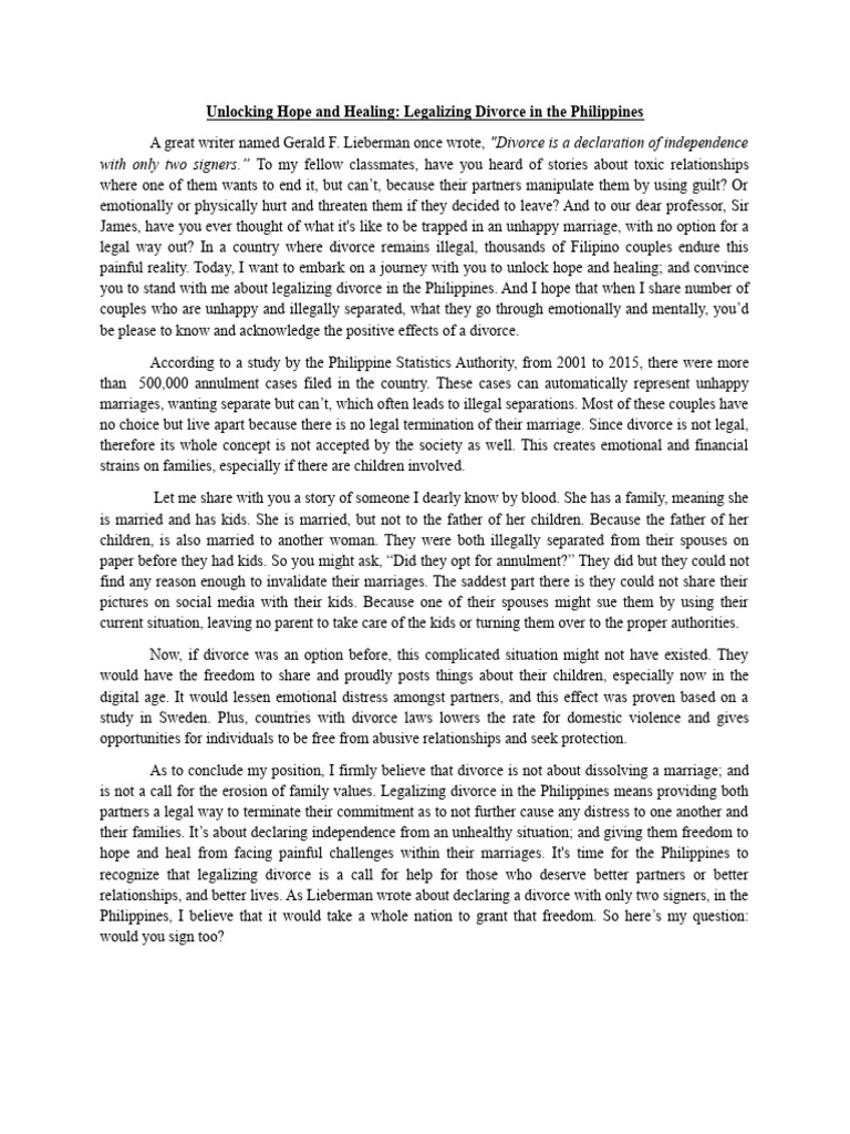 PERSUASIVE SPEECH | PDF | Divorce | Marriage