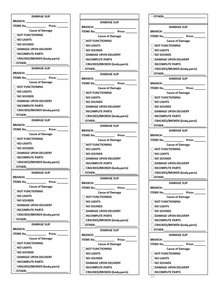 Damage Slip Form Template | PDF | Computers | Technology & Engineering