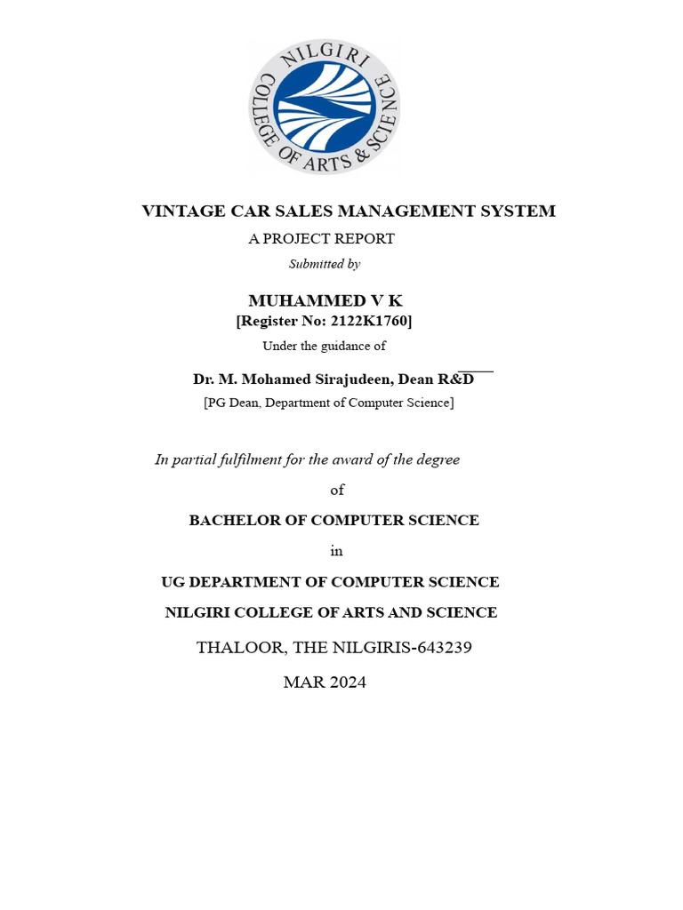 VINTAGE CAR Project Report | PDF