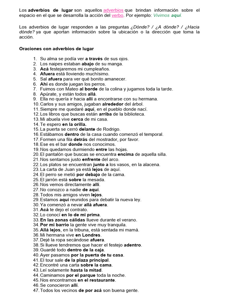 Oraciones de Adverbios | PDF | Adverbio