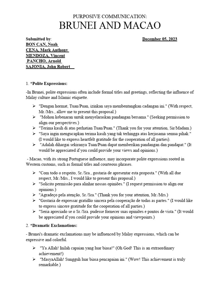 Brunei and Macao Purcom | PDF