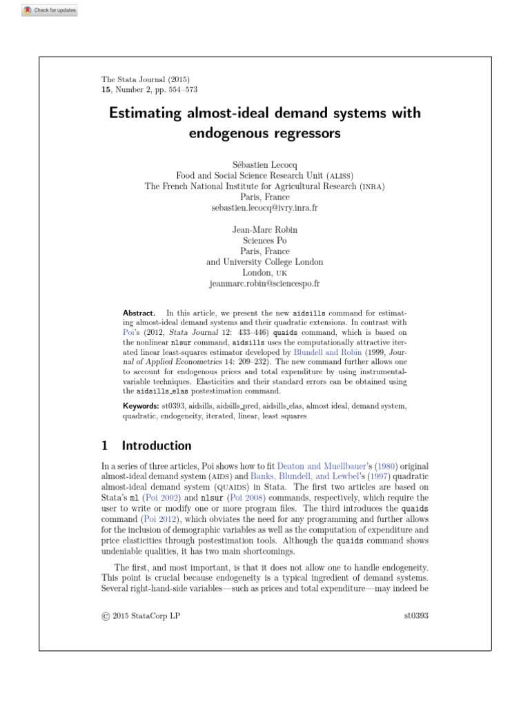 Estimating AI Demand Systems with Endogeneity | PDF | Ordinary Least Squares | Errors And Residuals