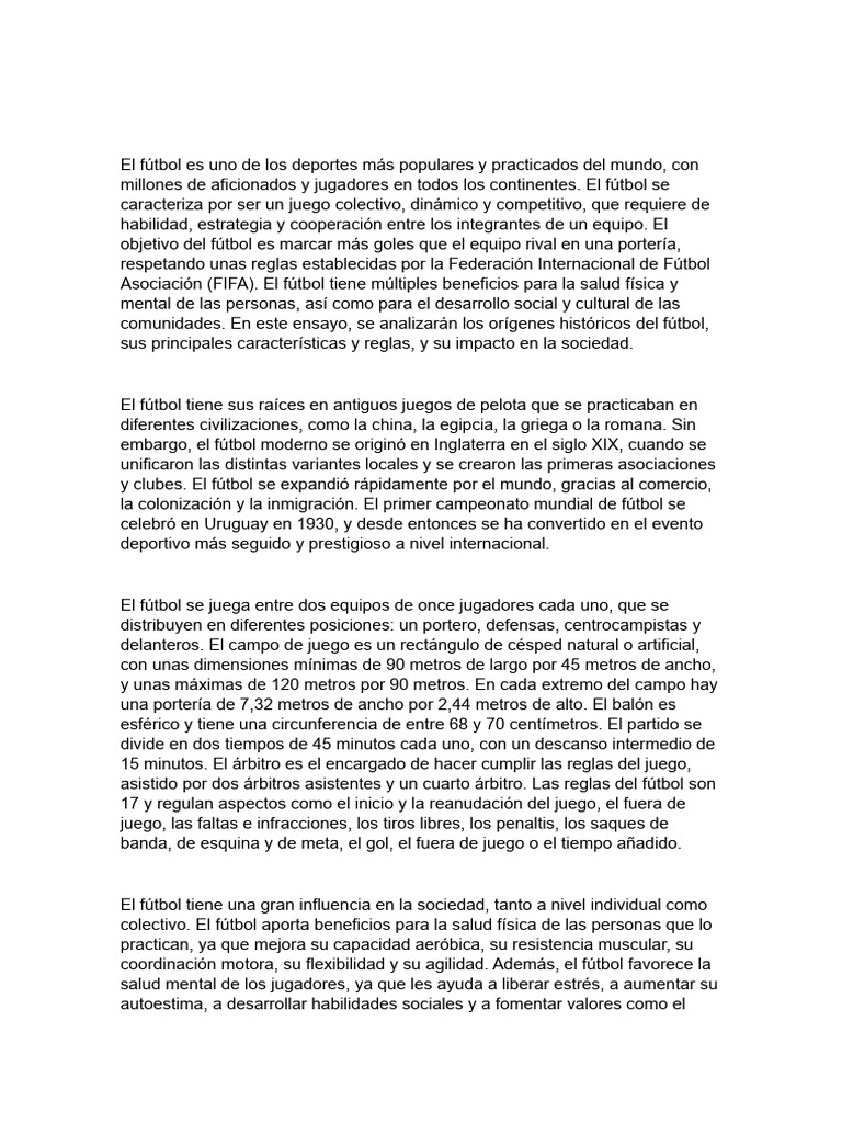 Ensayo Fútbol Lengua | PDF | Asociación de Futbol | Enfermedades ...