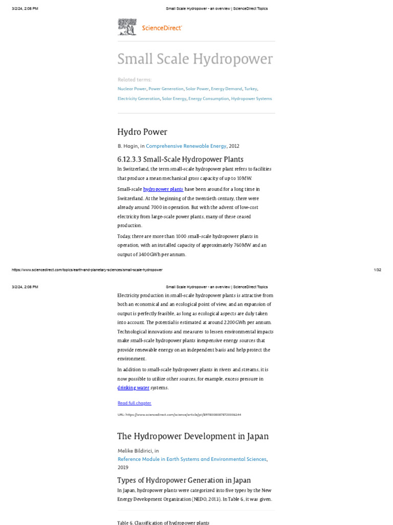 Small Scale Hydropower - An Overview - ScienceDirect Topics | PDF