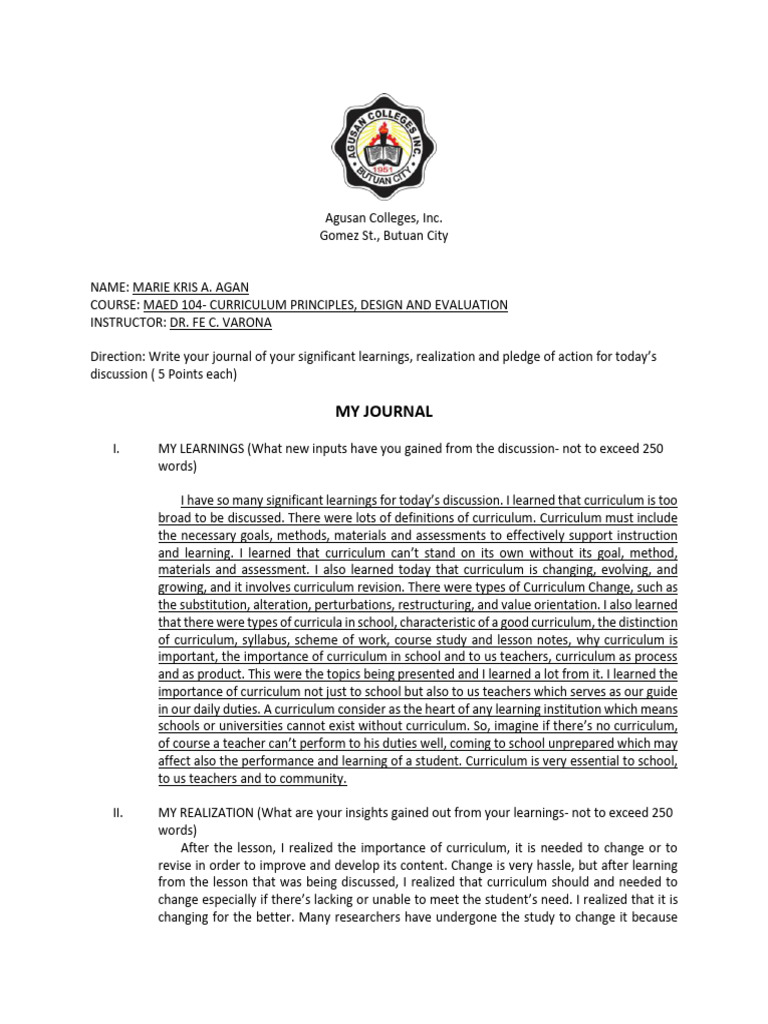 Assignment 2 MAED 104 | PDF | Curriculum | Learning