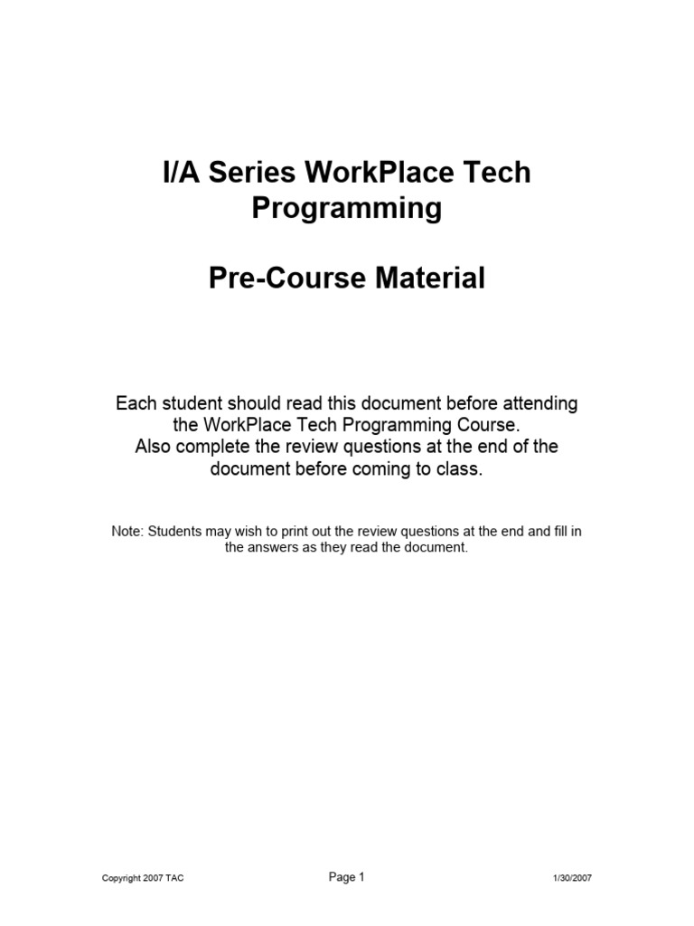 I - A Series WorkPlace Tech Programming. Pre-Course Material | PDF | Network Topology | Computer ...