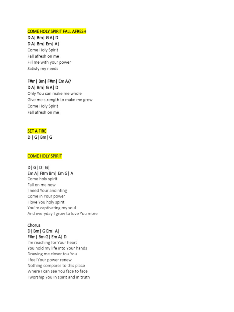 Come Holy Spirit Fall Afresh | PDF