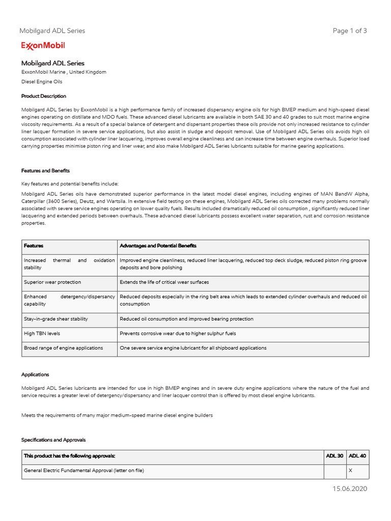 Mobilgard ADLSeries Data Sheet | PDF
