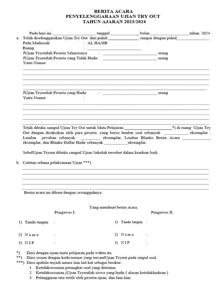 BERITA ACARA TRY OUT | PDF