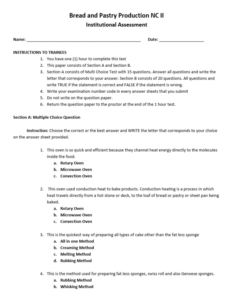 Bread and Pastry Production NC II Institutional Assessment | PDF ... Bread and Pastry Production NC II Institutional Assessment | PDF ...