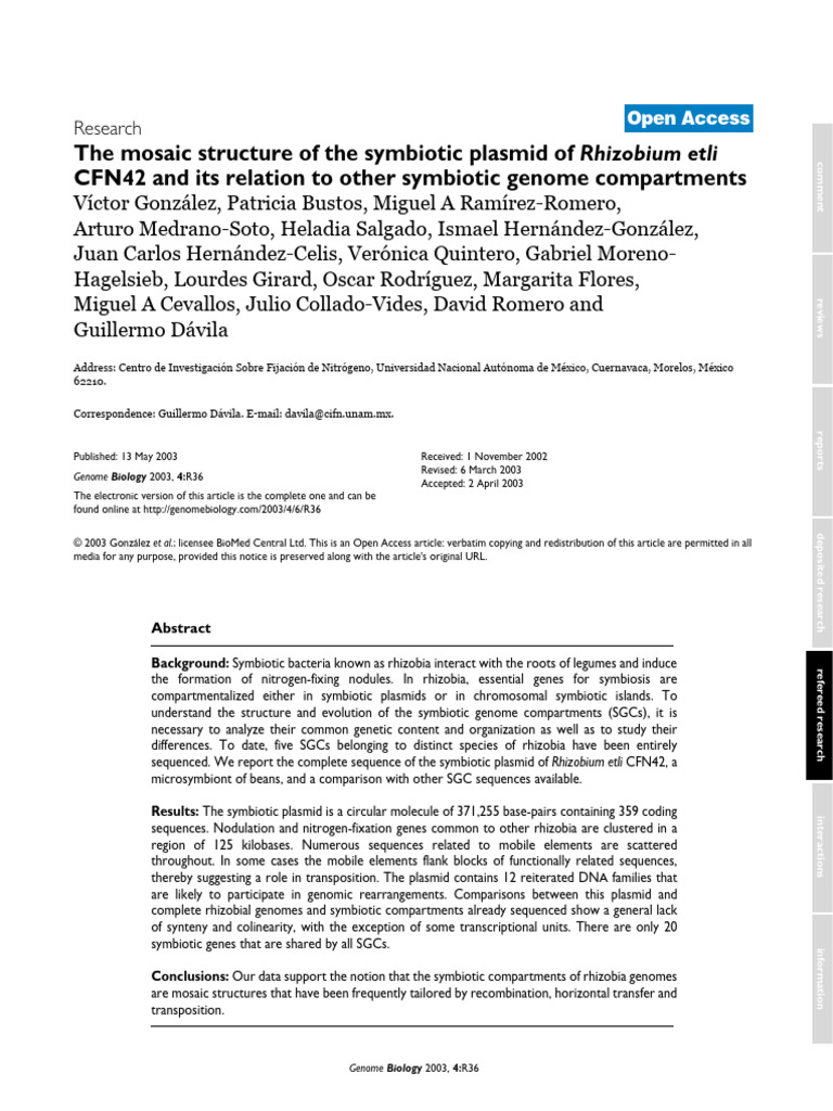 The Mosaic Structure of The Symbiotic PL | PDF | Gene | Genome