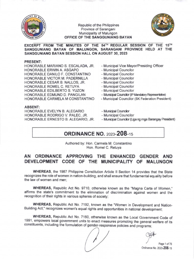 Ordinance No. 2023-208-15 (GAD CODE) | PDF | Domestic Violence ...