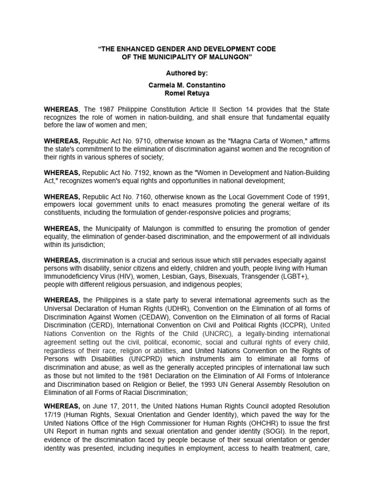 GAD CODE CMC Final REvised | PDF | Gender Equality | Gender Studies