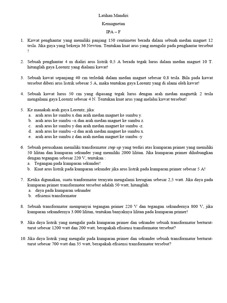 Latihan Mandiri Kemagnetan | PDF