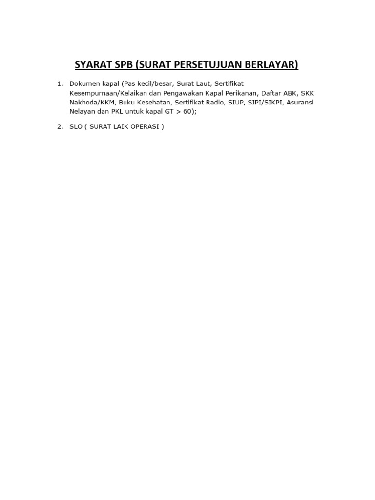 Syarat SPB (Surat Persetujuan Berlayar) | PDF