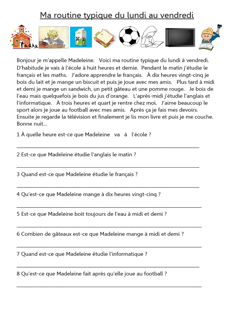 Ma routine typique du lundi au vendredi | PDF