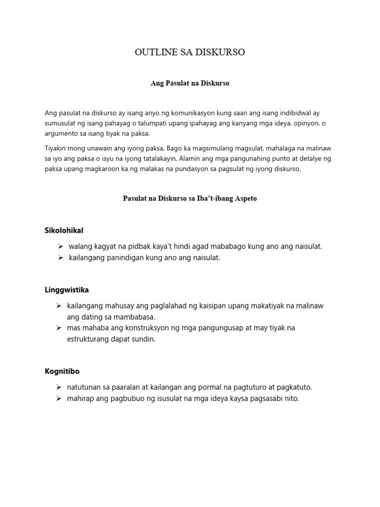 Outline Sa Diskurso 05 | PDF