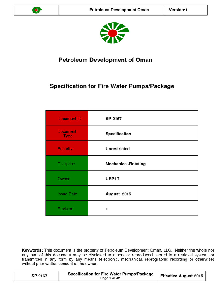 #214-SP-2167-HSE-Specification-for-Fire-Water-Pumps-Package-PDO | PDF ...