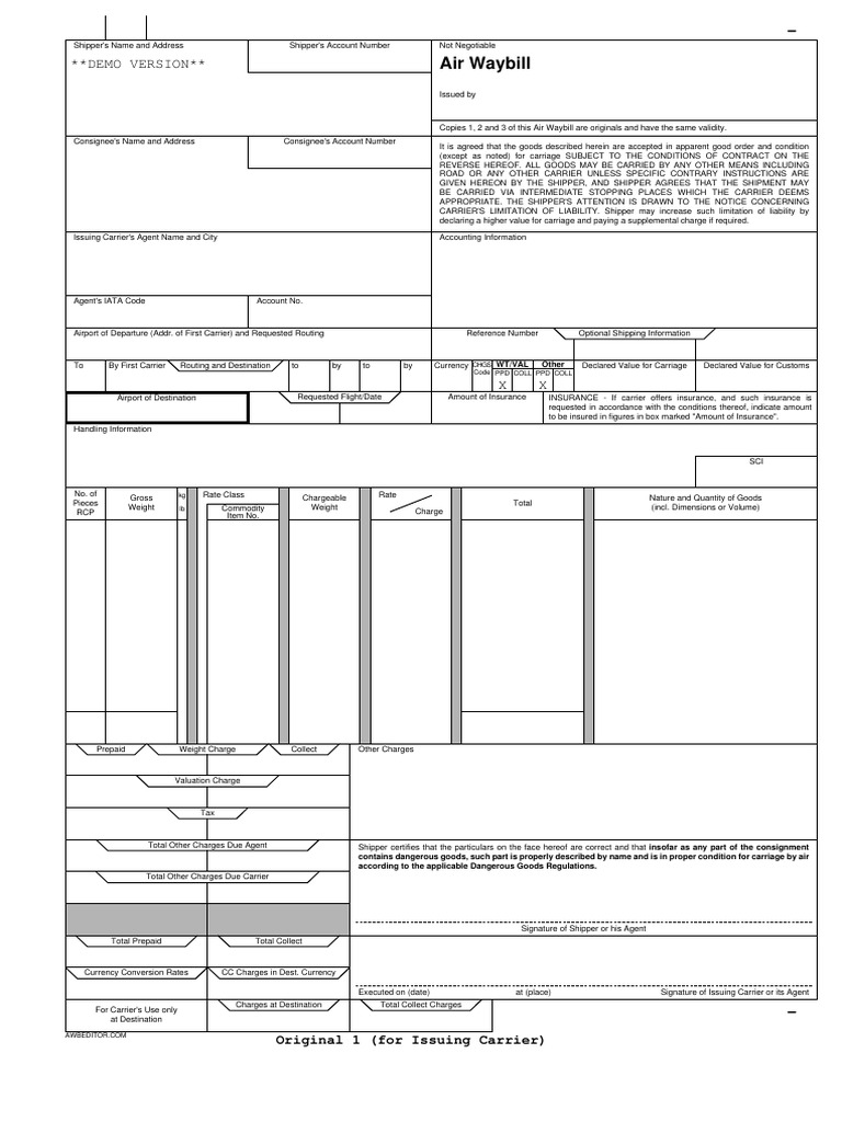 AWB_1 | PDF | Common Carrier | Cargo