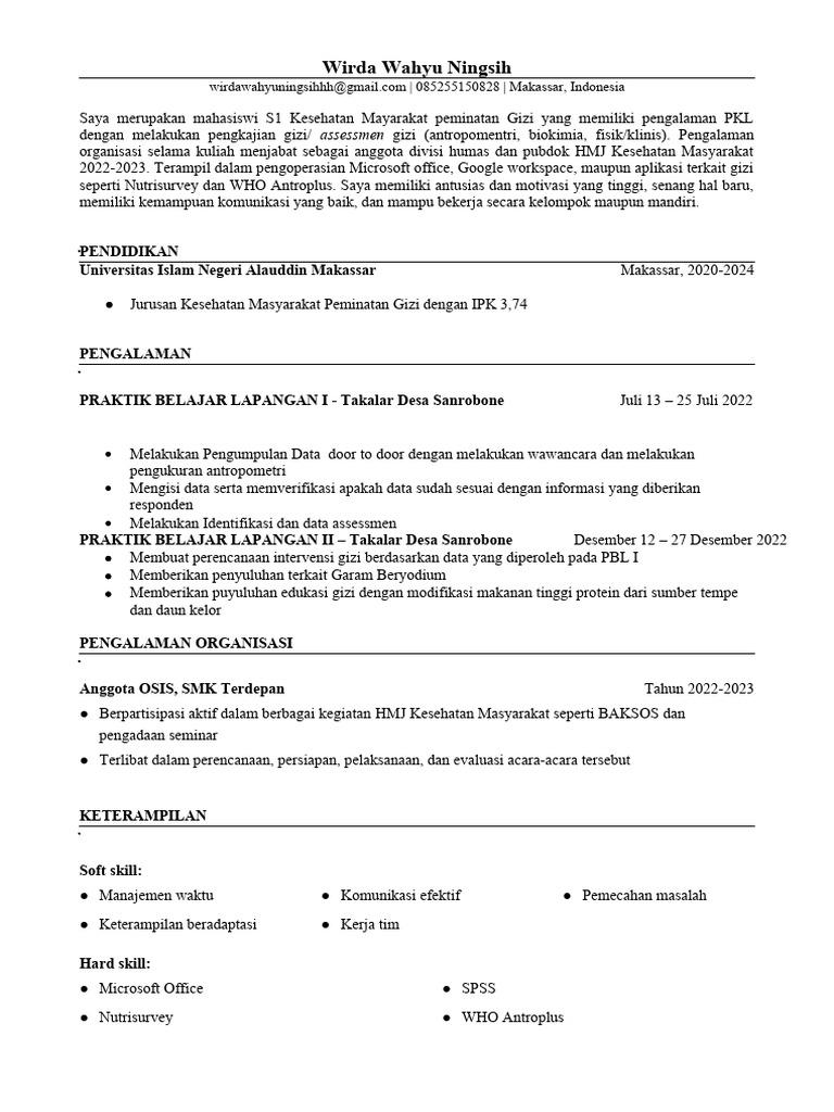 CV ATS Operator Produksi Terbaru | PDF