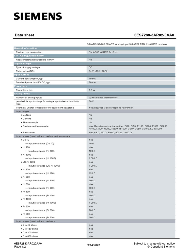 6ES72883AR020AA0 Datasheet en | PDF | Quantity | Electricity