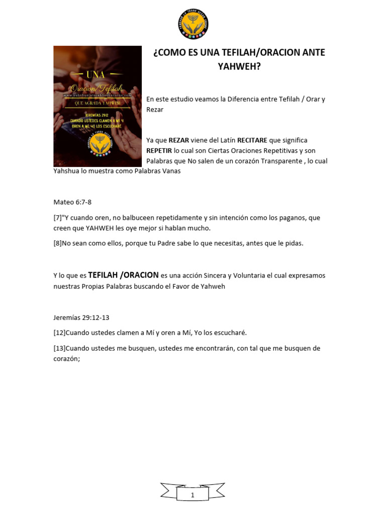 Tefilah: Oración Sincera a Yahweh | PDF | Oración